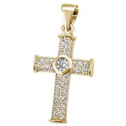 Ketten-Anhänger Firetti "Schmuck Geschenk Silber 925 Halsschmuck Anhänger Kreuz" Schmuckanhänger Gr. Silber 925 (Sterlingsilber), 1,60 g, goldfarben (gelbgoldfarben, kristallweiß, kristallweiß) Damen mit Zirkonia (synth.)