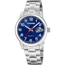 Quarzuhr Calypso Watches "Basic" Armbanduhren silberfarben (silberfarben, blau) Herren Armbanduhr, Herrenuhr, Edelstahlarmband, analog, Tag