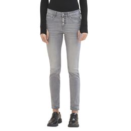 Tapered-fit-Jeans Tom Tailor Gr. 33, Länge 30, grau (grey denim) Damen Jeans mit Knopfleisten-Verschluss