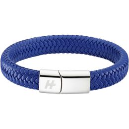 Lederarmband HECHTER PARIS "Schmuck Geschenk Armschmuck Edelstahl blau" Armbänder Gr. Edelstahl-Leder, blau (edelstahlfarben, blau) Damen