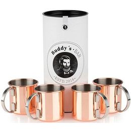 Becher BUDDY'S "Buddy´s Bar" Trinkgefäße Gr. Ø 9cm x 9cm 450 ml, 4er Set, rosegold (kupferfarben, rot, braun, goldfarben) Cocktailbecher Moscow Mule Becher, 450 ml, hochwertiger Edelstahl, Kupfer Poliert