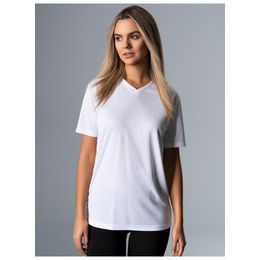 T-Shirt TRIGEMA "TRIGEMA V-Shirt COOLMAX", Damen, Gr. 4XL, weiß, 100% Polyester (recycelt), sportlich, Kurzarm, Shirts