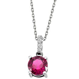 Kette mit Anhänger Firetti "Schmuck Geschenk Silber 925 Halsschmuck Halskette Ankerkette" Halsketten Gr. Silber 925 (Sterlingsilber), L: 45cm B: 1,2mm, pink (silberfarben-kristallweiß-duneklrot) Damen mit Zirkonia (synth.)