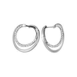 Paar Creolen Firetti "Schmuck Geschenk Silber 925 Ohrschmuck geschwungen glitzernd" Ohrringe Gr. Silber 925 (Sterlingsilber), silberfarben (silberfarben, kristallweiß, kristallweiß) Damen mit Zirkonia (synth.)