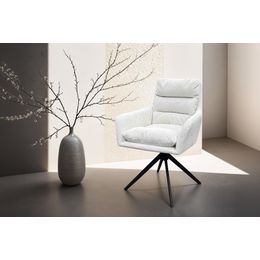 Esszimmerstuhl ByLiving "Pura (2er-Set)" Stühle Gr. B/H/T: 58 cm x 88 cm x 64 cm, Grob-Cord, weiß (off white) Sitzschale 360drehbar, Metall schwarz, Armlehnstuhl, diverse Farben