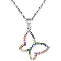 Kette mit Anhänger Firetti "Schmuck Geschenk Silber 925 Halsschmuck Halskette Regenbogen" Halsketten Gr. Silber 925 (Sterlingsilber), L: 45cm B: 1,1mm, bunt (silberfarben-grün-blau-hellgelb-rot-orange-violett) Mädchen Made in Germany - mit Zirkonia (synth.)