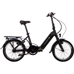 E-Bike SAXONETTE "Compact Premium Plus" E-Bikes Gr. 33cm, 20 Zoll (50,80cm), schwarz (schwarz matt) Pedelec, Elektrofahrrad für Damen u. Herren