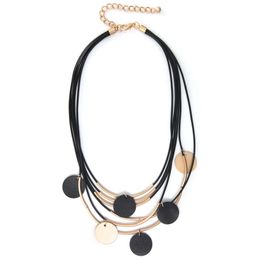 Collier Firetti "runde Plättchen, Bicolor, modisch" Halsketten Gr. Metall-Polyester, Länge: 55 cm, goldfarben (schwarz, gelbgoldfarben) Damen