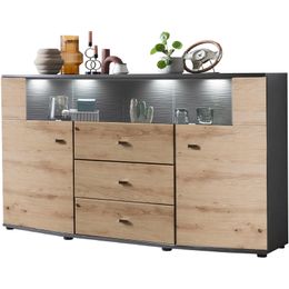 Sideboard Inosign "DERA" Sideboards Gr. B/H/T: 160 cm x 86,8 cm x 41,6 cm, Soft Close, 3 St., braun (braun, grau) Kommode, Breite 160 cm