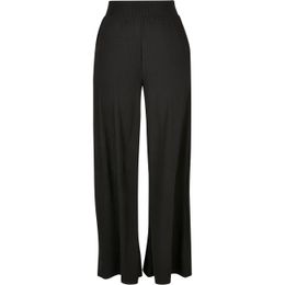 Stoffhose Urban Classics "Urban Classics Damen Ladies Rib Jersey Wide Leg Pants", Damen, Gr. 4XL, US-Größen, schwarz, 95% Polyester, 5% Elasthan, unifarben, loose fit, Hosen