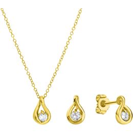 Ohrring und Ketten Set Firetti "Multipack Schmuck Geschenk Silber 925 Halskette Ohrstecker Tropfen" Schmuck-Sets goldfarben (gelbgoldfarben-kristallweiß + kristallweiß) mit Zirkonia (synth.)