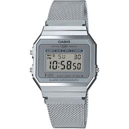 Chronograph CASIO VINTAGE "A700WEM-7AEF" Armbanduhren silberfarben Damen Quarzuhr, Armbanduhr, Damen, Herren, digital, retro, Stoppfunktion