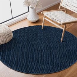 Teppich Carpet City "Friseé-Teppich FANCY805" Teppiche Gr. Ø 200cm, 12mm, blau Kurzflor, Einfarbig, 3D-Optik, Zickzack Look