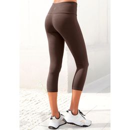 Caprileggings Lascana Gr. 56/58, N-Gr, braun, Damen, Single Jersey, Obermaterial: 95% Baumwolle, 5% Elasthan, unifarben, Hosen, mit breitem weichem Bündchen, Loungewear