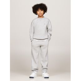 Shirt & Hose Tommy Hilfiger "U TIMELESS FLEECE SET" Gr. 14 (164), grau (light grey heather) Jungen KOB Set-Artikel Kinder bis 16 Jahre, Basic, Rundhals, Hose mit Gummizug