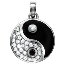 Ketten-Anhänger Vivance "925/- Sterling Silber Ying Yang" Schmuckanhänger Gr. ONE-SIZE, Silber 925 (Sterlingsilber), 2 g, schwarz Damen