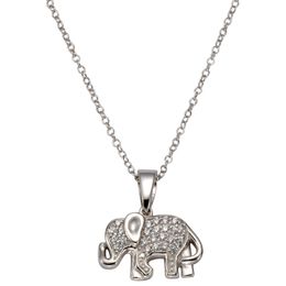 Kette mit Anhänger Firetti "Schmuck Geschenk Silber 925 Halsschmuck Halskette Ankerkette Elefant" Halsketten Gr. Silber 925 (Sterlingsilber), Länge: 47 cm, silberfarben (silberfarben, kristallweiß) Damen mit Zirkonia (synth.)