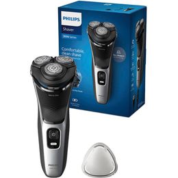 Elektrorasierer Philips "Shaver Series 3000 S3143/00" silberfarben (hellsilber) 5-dimensional bewegl. Flex-Scherköpfe, Schutzkappe