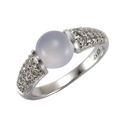 Fingerring JAMELLI "925 Silber rhod. Chalcedon und Weißtopas" Fingerringe Gr. 054 (17,2), Silber 925 (Sterlingsilber), weiß (weiß + hellblau) Damen