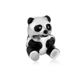 Charm-Einhänger NENALINA "Anhänger Panda Bär Bead Emaille 925 Silber" Charms Gr. ohne Stein, silberfarben (silber) Damen