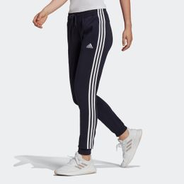 Sporthose adidas Sportswear "ESSENTIALS SINGLE JERSEY 3STREIFEN HOSE" Gr. S, N-Gr, blau (legend ink, white) Damen Hosen