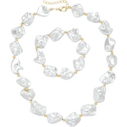 Ketten und Armband Set Firetti "Multipack Schmuck Geschenk Perlenarmband Perlenkette barock Kügelchen" Schmuck-Sets goldfarben (gelbgoldfarben-weiß) Damen