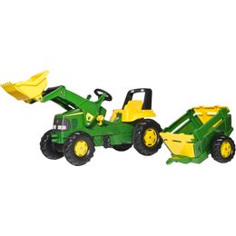 Trettraktor Rolly Toys "rollyJunior John Deere mit Lader und Trailer", grün, Tretfahrzeuge, KinderB:53cm H:62cm T:210cm, Kunststoff, Made in Europe Made in Germany, B:53cm H:62cm T:210cm