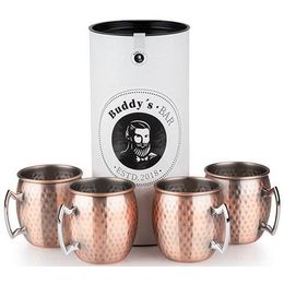 Becher BUDDY'S "Buddy´s Bar" Trinkgefäße Gr. Ø 9cm x 9,5cm 500 ml, 4er Set, rosegold (kupferfarben, rot, braun, goldfarben) Cocktailbecher Moscow Mule Becher, 500 ml, hochwert. Edelstahl, Hammerschlag-Effekt