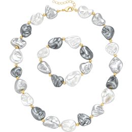 Ketten und Armband Set Firetti "Multipack Schmuck Geschenk Perlenarmband Perlenkette barock Kügelchen" Schmuck-Sets goldfarben (gelbgoldfarben-weiß-grau-silbergrau) Damen