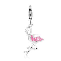 Charm-Einhänger NENALINA "Anhänger Flamingo Sommer Emaille 925 Silber" Charms Gr. ohne Stein, silberfarben (silber) Damen