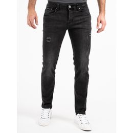 Slim-fit-Jeans PEAK TIME "München" Gr. 30, Länge 32, grau (dunkelgrau) Herren Jeans 5-Pocket-Jeans mit Stretch-Bund und Destroyed-Optik