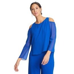 Shirtbluse Vera Mont "Vera Mont Blusenshirt schulterfrei" Gr. 36, blau (bright lapis), Damen, Chiffon, Obermaterial: 100% Polyester. Futter: 100% Polyester., Blusen