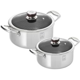 Topf-Set HENSSLERS, silber, Töpfe, 3-Schicht Material mit Wabenstruktur, Induktion, 2,8L und 5,0L