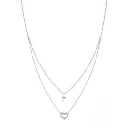 Kette mit Anhänger Firetti "Schmuck Geschenk Silber 925 Halsschmuck Halskette Ankerkette Kreuz" Halsketten Gr. Silber 925 (Sterlingsilber), L: 46cm, silberfarben (silberfarben-kristallweiß) Damen mit Zirkonia (synth.)