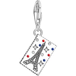 Charm-Einhänger Thomas Sabo "Eiffelturm Briefmarke, 2082-691-7" Charms silberfarben (silberfarben, rot, blau, weiß, weiß) Damen mit Zirkonia (synth.)