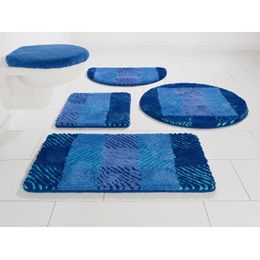 Badematte my home "VENJA" Badematten Gr. 3-tlg. Hänge-WC Set, 3 St., Polyester, blau mehrfarbig, kariert, Badteppich, auch als 3 teiliges Set erhältlich