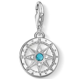 Charm-Einhänger Thomas Sabo "Kompass, 1228-405-17" Charms bunt (silberfarben, weiß, weiß) Damen mit Zirkonia (synth.), Farbstein-Imitat