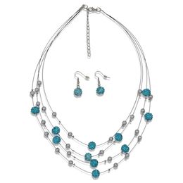 Collier-Set Firetti "Blue Crystal" Halsketten Gr. Metall, L: 52cm, blau (metallfarben-hellblau) Damen mit Glasstein