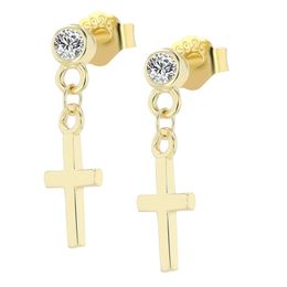 Adelia´s Paar Ohrstecker ADELIA´S "Damen Kreuz aus 925 Silber mit Zirkonia" Ohrringe Gr. Damen, goldfarben (gold) Damen