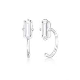 Paar Ohrhänger Elli Premium "Creolen Stecker Hoops Edelstein 925 Silber" Ohrringe Gr. OneSize, mit Steinen, Silber 925 (Sterlingsilber), silberfarben (silber + weiß) Damen