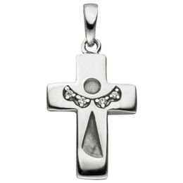 Ketten-Anhänger Jobo "Anhänger Kreuz mit Schutzengel" Schmuckanhänger Gr. Silber 925 (Sterlingsilber), silberfarben (silber 925, weiß) Damen 925 Silber mit Zirkonia