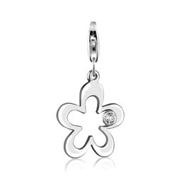 Charm-Einhänger NENALINA "Blumen-Anhänger Zirkonia Kristalle 925 Silber" Charms Gr. mit Steinen, silberfarben (silber, weiß) Damen