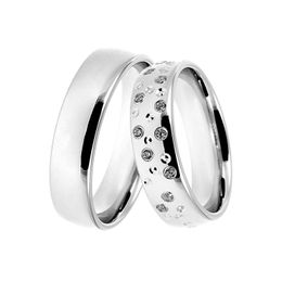 Trauring DOOSTI "Schmuck Geschenk Silber 925 Ehering Partnerring LIEBE" Fingerringe Gr. 52, mit Zirkonia, Silber 925 (Sterlingsilber), 5,5mm, silberfarben (silberfarben, kristallweiß) Made in Germany - wahlweise mit oder ohne Zirkonia