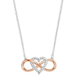 Kette mit Anhänger Amor "Infinity Unendlichkeitsschleife Herz, 2022424" Halsketten Gr. Silber 925 (Sterlingsilber), L: 45cm, rosegold (silberfarben-roségoldfarben-weiß) Damen mit Zirkonia (synth.)