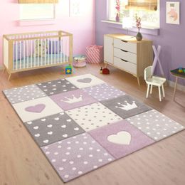 Kinderteppich Paco Home "Cosmo 339" Teppiche Gr. B: 160cm, 16mm, L: 230cm, lila Kinder Kurzflor, Pastell-Farben, 3D-Effekt, Motiv Herz, Punkte & Krone