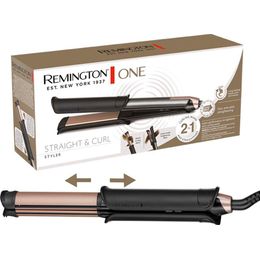 Glätteisen Remington "S6077 ONE Straight & Curl Styler" grau (grau, bronze) 2in1 Styler,Glätt-Lockenmodus mit zuschaltbarer beheizter Außenfläche