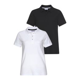 Poloshirt Eastwind Gr. 44/46, schwarz-weiß (schwarz, weiß), Damen, Obermaterial: 100% Baumwolle, Shirts, Kurzarm, figurumschmeichelnder Schnitt, Polokragen