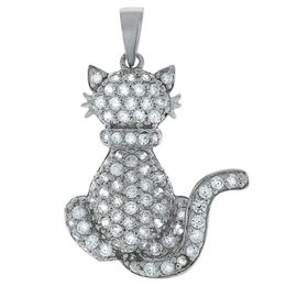 Ketten-Anhänger Vivance "925 Sterling Silber Katze mit Zirkonia" Schmuckanhänger Gr. ONE-SIZE, Silber 925 (Sterlingsilber), 2,3 g, weiß (weiß + weiß) Damen