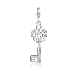 Charm-Einhänger NENALINA "Anhänger Schlüssel Symbol Ornament 925 Silber" Charms Gr. ohne Stein, silberfarben (silber) Damen