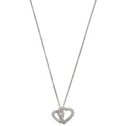 Kette mit Anhänger UNIKE JEWELLERY "CLASSY DOUBLE HEART HERZ, UK.CL.1204.0016" Halsketten Gr. Silber 925 (Sterlingsilber), L: 47cm, silberfarben (silberfarben-kristallweiß) Damen mit Zirkonia (synth.)